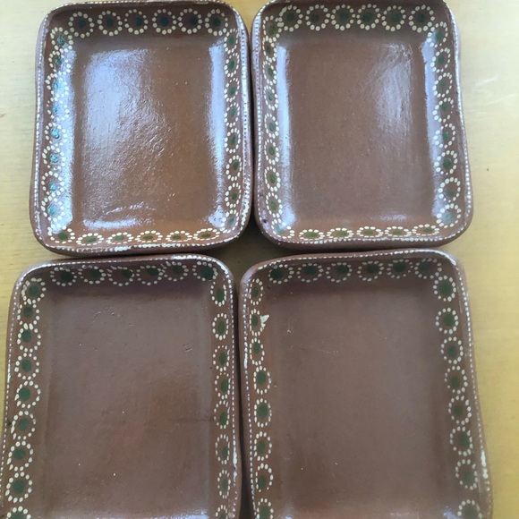 Art | Set Of Four Brown Square Plates With Decorative Trim | Poshmark